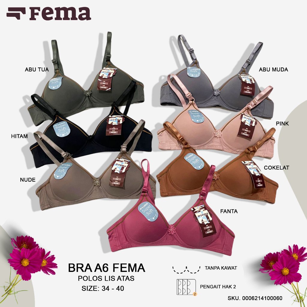 Jual FEMA Official Shop Ecer 1 pcs Bh Bra A6 / B6 Polos Lis Atas Tanpa ...