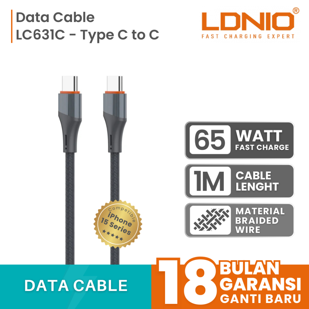 Jual LDNIO Kabel Data LC632C USB C to C 65W PD QC 3.0 Fast Charging Panjang 2 Meter | Shopee ...