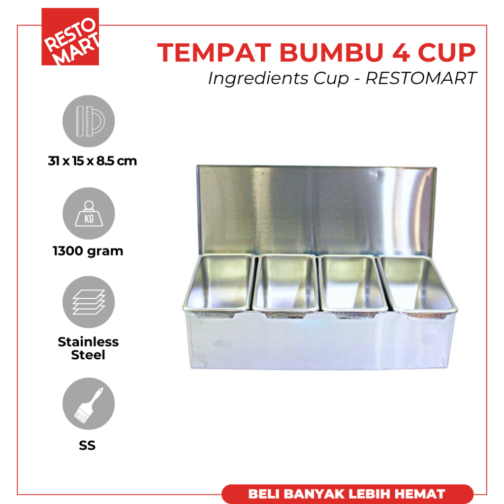 Jual Ingredients Cup / Tempat bumbu 4 cup RESTOMART Stainless Steel ...