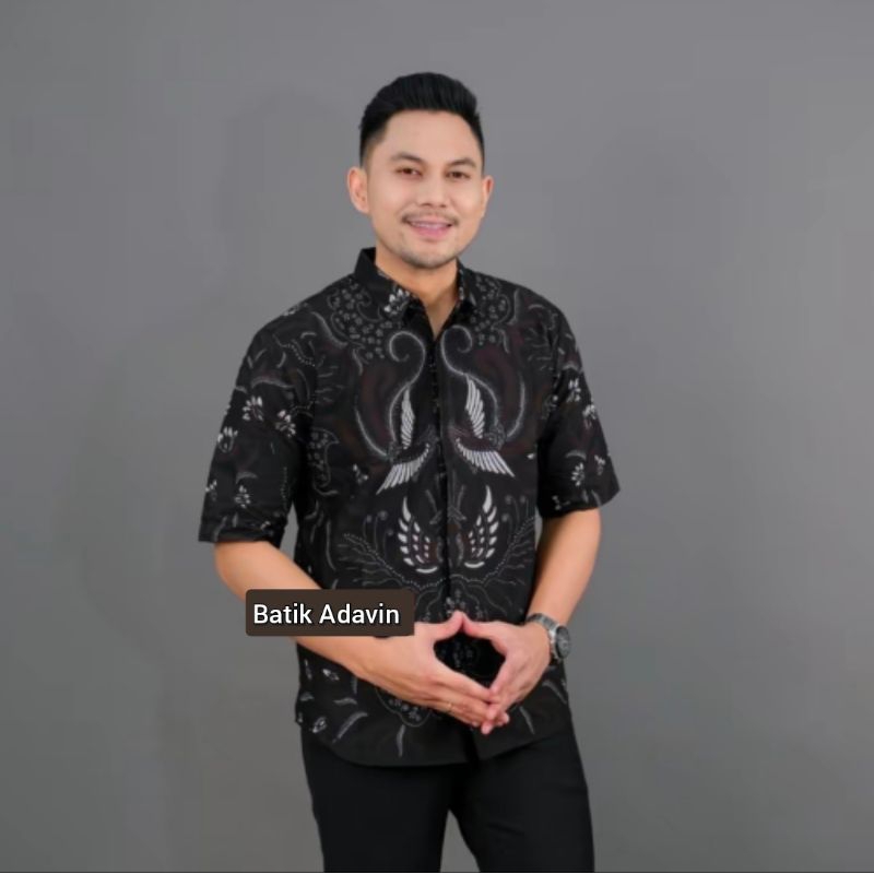 Jual BATIK ADAVIN | Batik Pria Lengan Pendek Sriwijaya Warna Hitam Kain ...