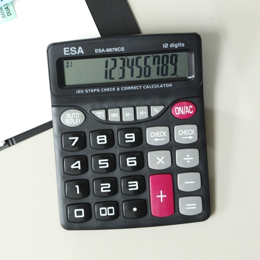 Jual ESA Kalkulator Besar Check Correct 12 Digits Layar Lebar Warna ...