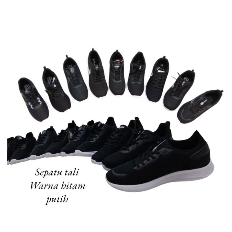 Jual sepatu warna hitam putih tali untum sekolah,kerja | Shopee Indonesia