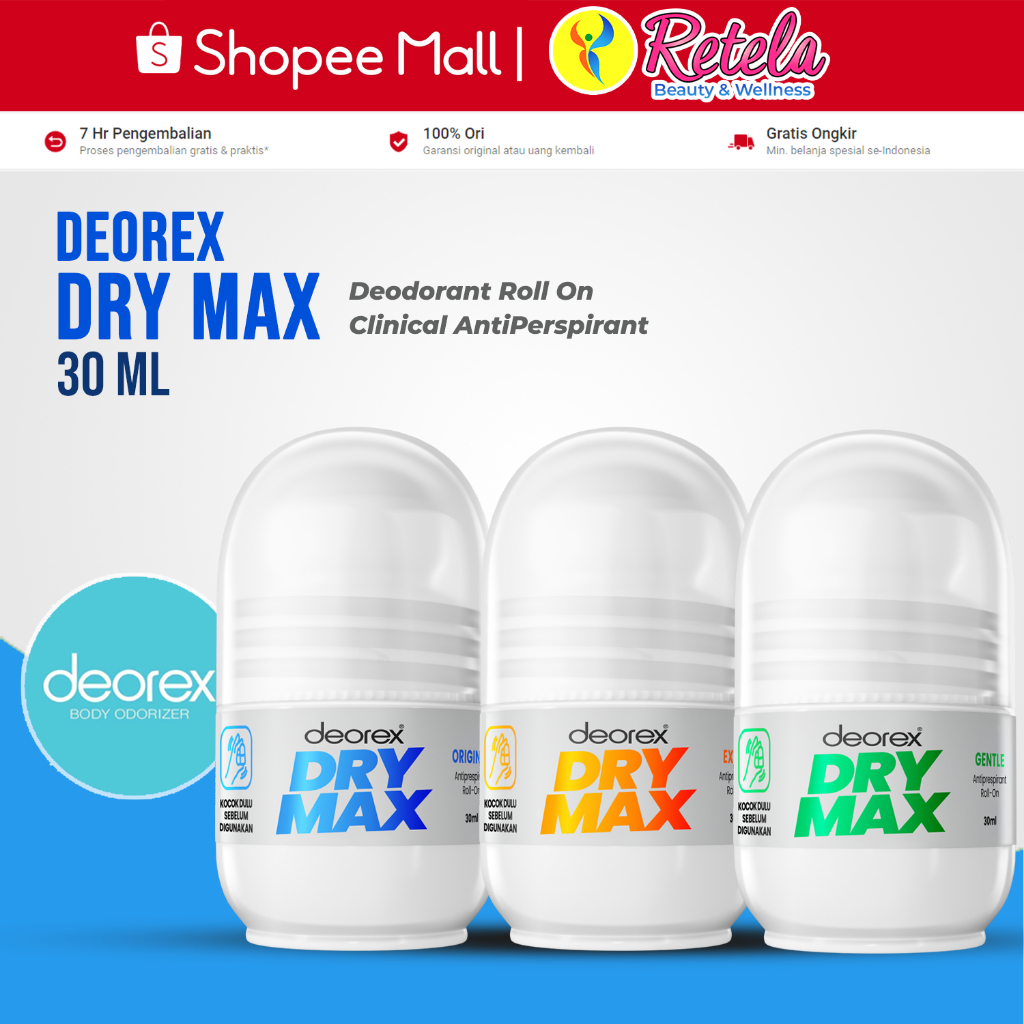 Jual Deorex DryMax Orginal/Gentle/Extra/Clinical AntiPerspirant Deodorant Roll on 30ml/Solusi ...