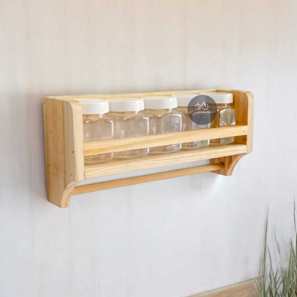 Jual Rak Dapur hanger Minimalis 5 Toples Estetik / Rak Bumbu Kayu / Rak ...