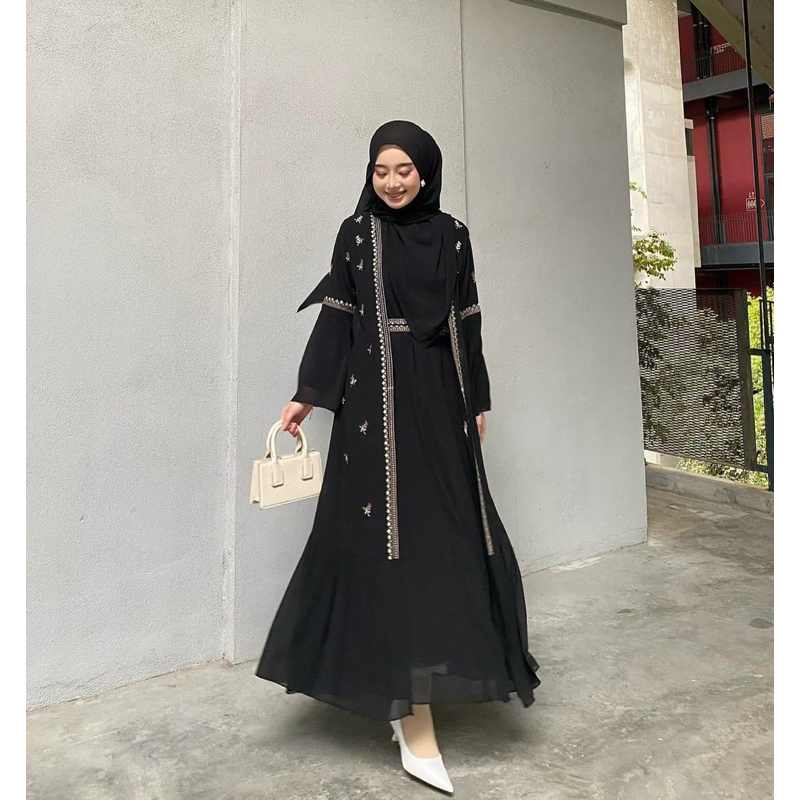 Jual Gamis abaya safwa bahan ceruty babydoll full furing aplikasi bordir mewah elegant abaya ...