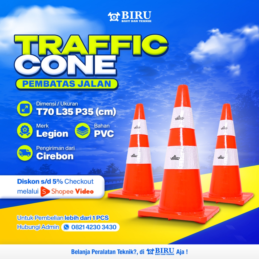 Jual Traffic Cone PVC Pembatas Jalan Kerucut Plastik 70cm LEGION ...