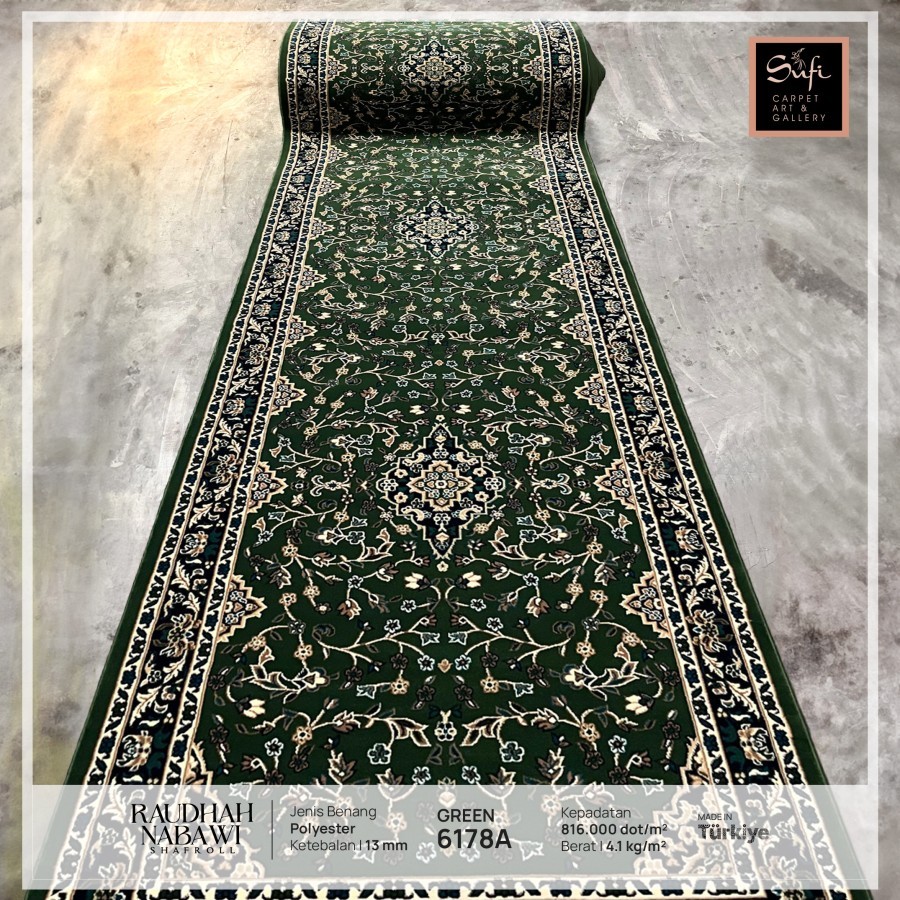Jual Karpet Masjid Design Turki Meteran Raudhah Nabawi 6178A - Green ...