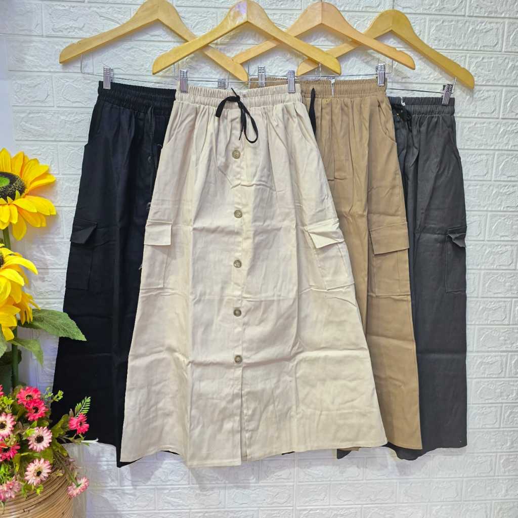 Jual Rok Cargo Kancing full model Belah | Shopee Indonesia