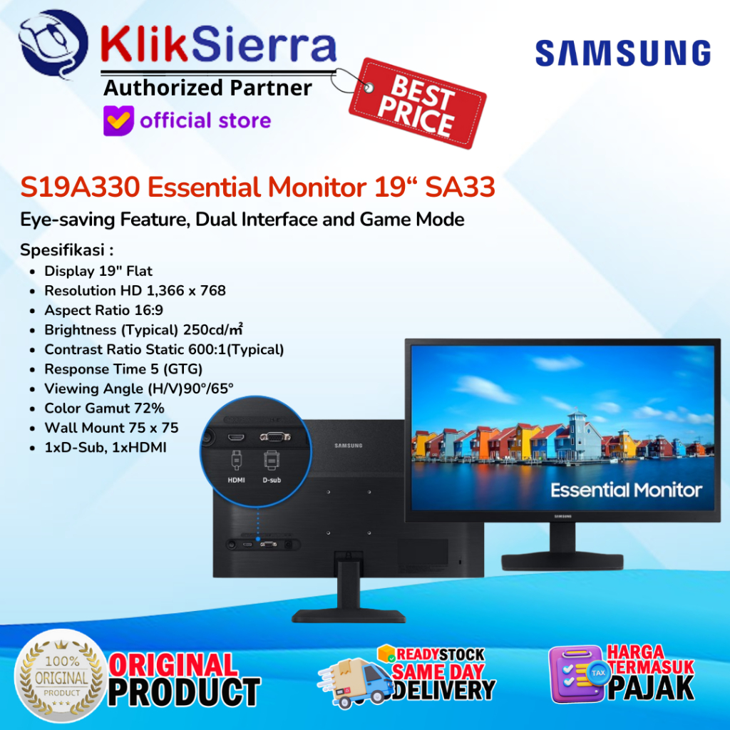 Jual Monitor LED Samsung S19A330 19 inch LS19A330 HDMI 60hz Garansi ...