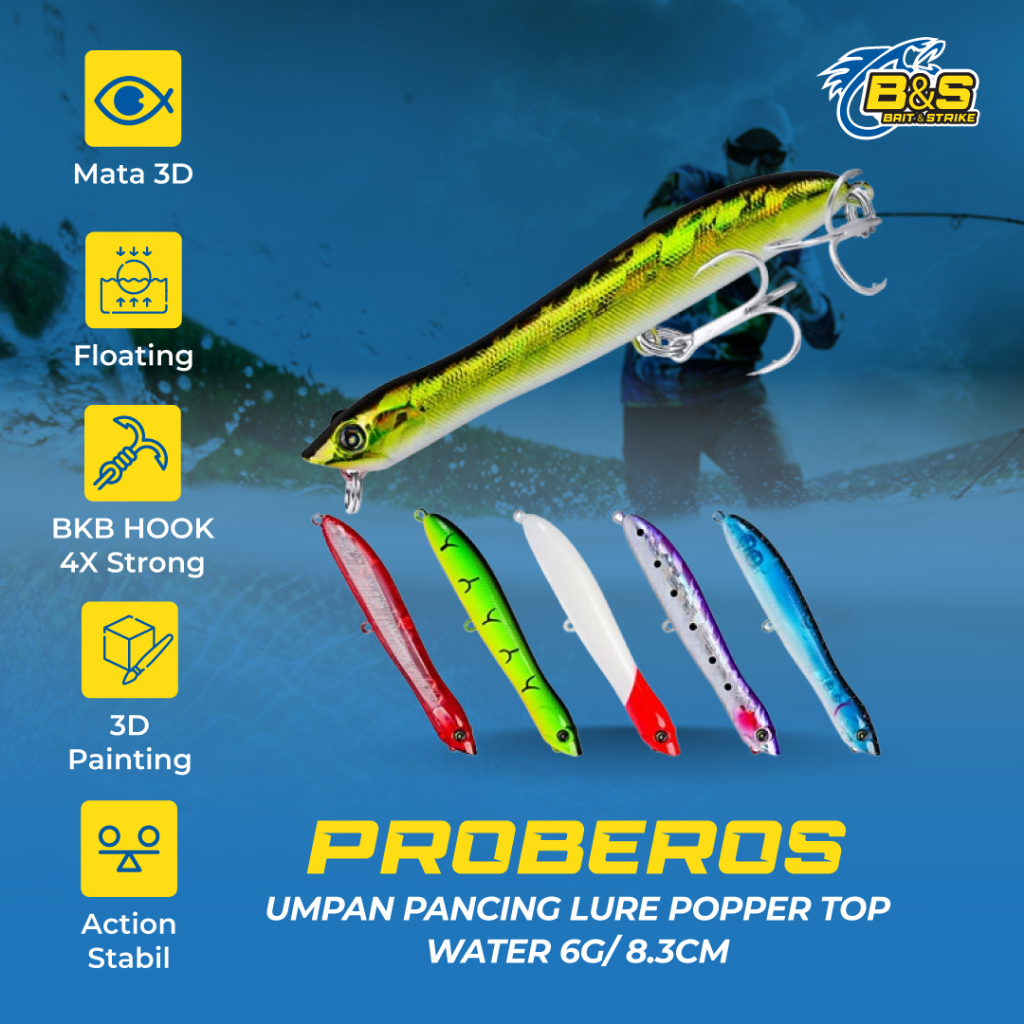 Jual PROBEROS Umpan Pancing Lure Popper 6g/8.3cm Hook BKB 8# umpan top water LP136 | Shopee ...