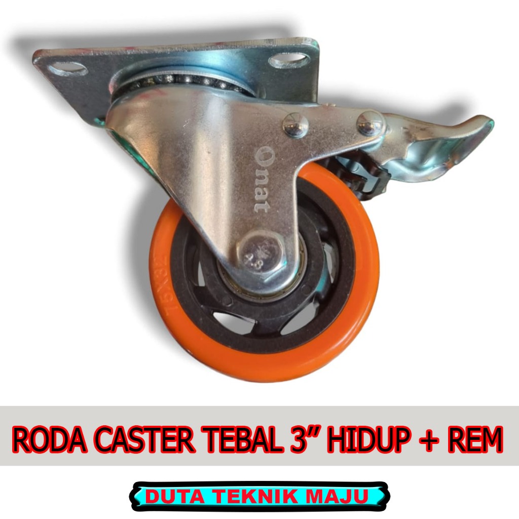 Jual Roda Caster PU Orange Tebal 3 inch Rem Hidup / Roda Lori Kuat ...