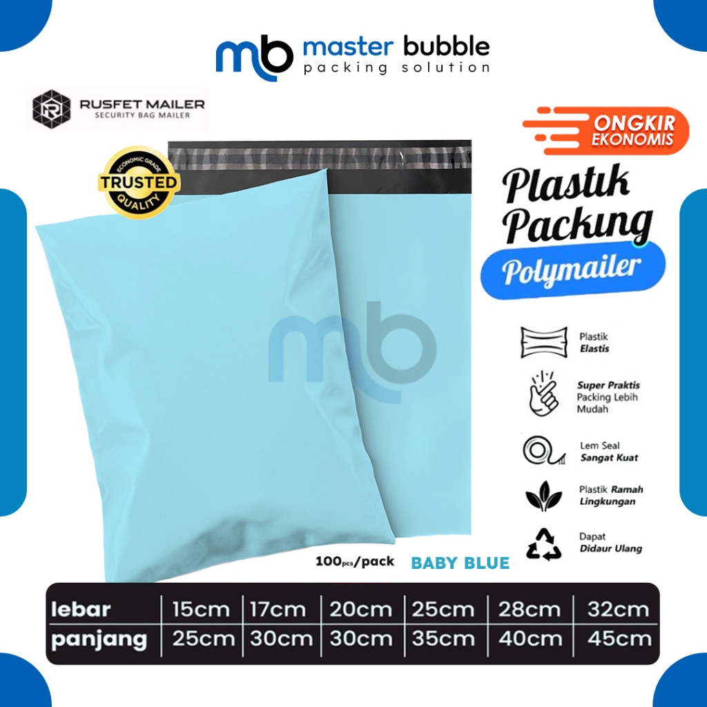 Jual Polymailer Amplop Biru Polos Solid Color Plastik Packing Online ...