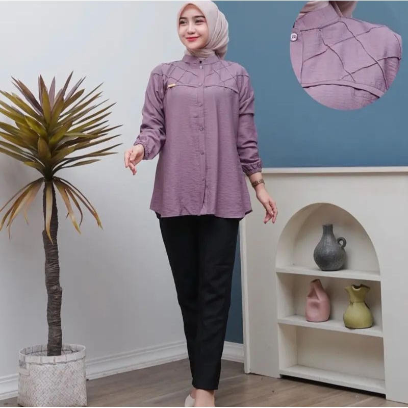 Jual Kemeja Wanita Bahan Polo Linen Premium Luna Bluse Atasan Terbaru ...