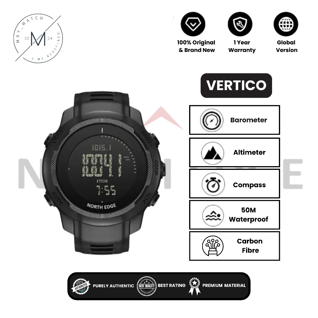 Jual NORTH EDGE VERTICO Men's Digital Watch Carbon Fiber Case Sports ...