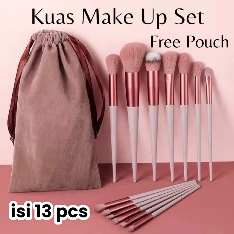 Jual Kuas Make Up Set isi 13 Pcs FREE POUCH Kuas Make Up Brush 13pcs ...