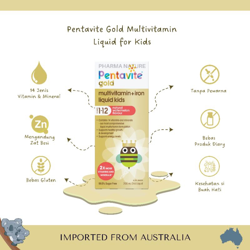 Jual PENTAVITE GOLD MULTIVITAMIN + LIQUID KIDS 200 mL | Shopee Indonesia