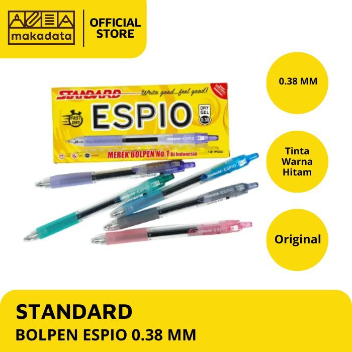 Jual BOLPEN / BALLPOINT / PULPEN STANDARD ESPIO 0.38 HITAM (1 PAK ...