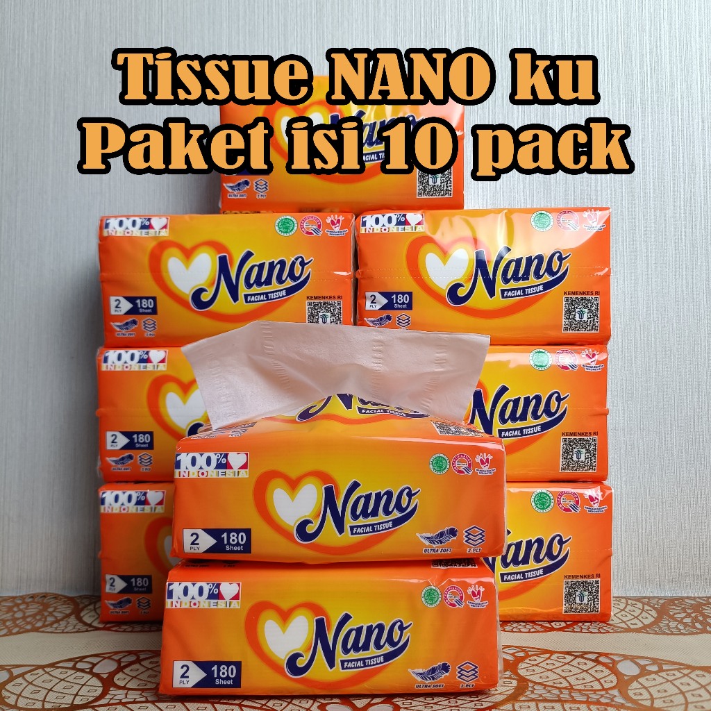Jual [ PAKET 10 TISSUE ] FACIAL TISSUE NANO 2ply 180 sheets LEMBUT ...