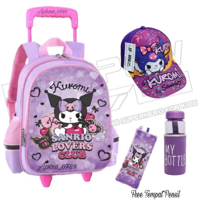Jual Tas Ransel Anak Troli motif Kuromi/ Paket Hemat Tas punggung Anak Gratis Tempat Pensil ...