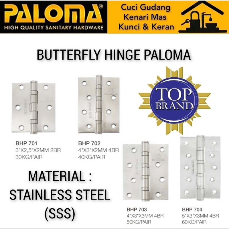 Jual PALOMA Engsel Pintu dan Engsel jendela Paloma Stainless Steel BHP ...