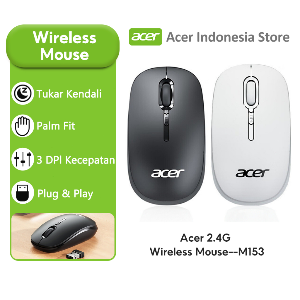 Jual Acer M153 Mouse Wireless 2.4G DPI 3 Level untuk Laptop & PC, Mouse Rumah Tangga Ergonomis ...