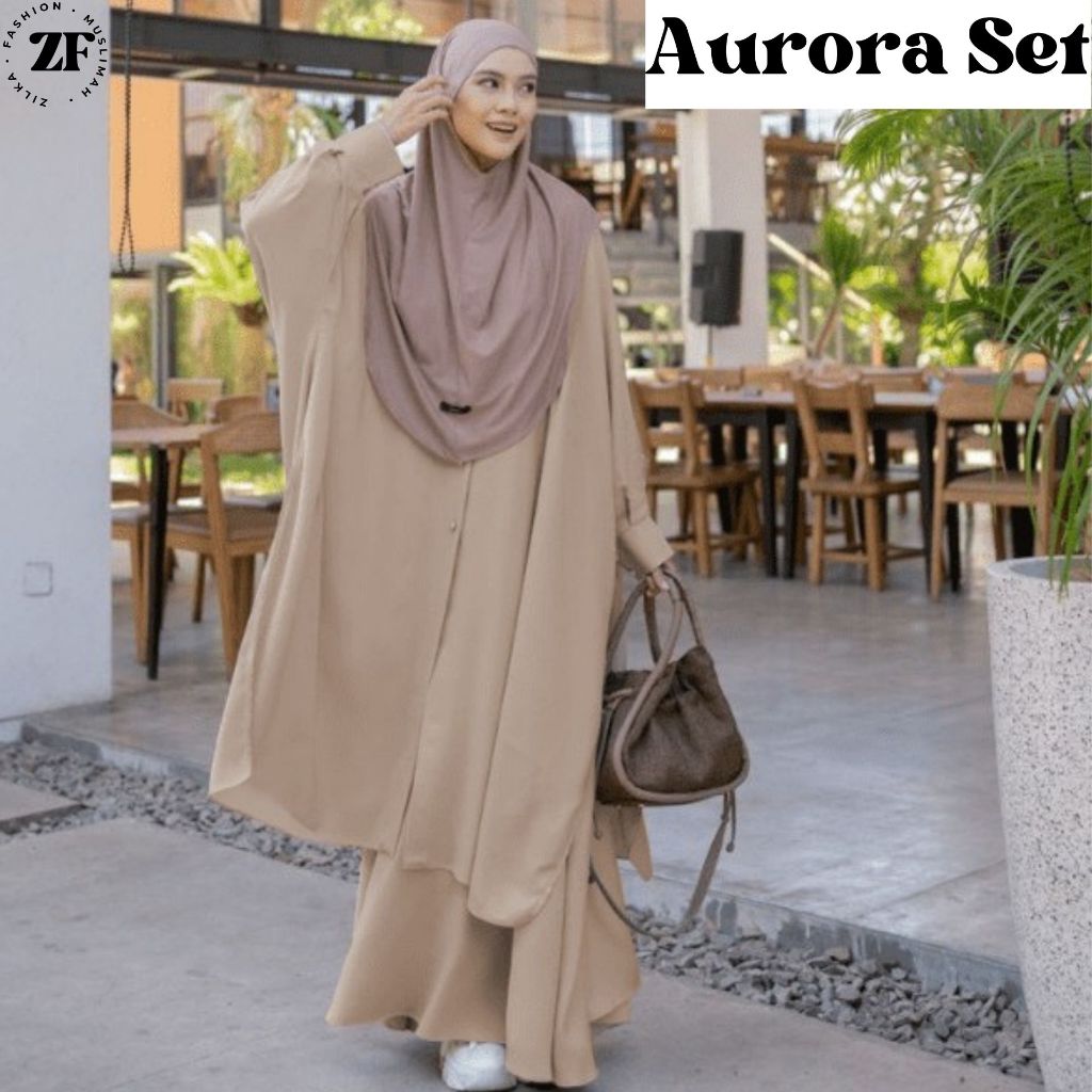 Jual Aurora Set 2in1 Bahan Tiffany Twill Setelan Abaya Syar'i Polos dan ...