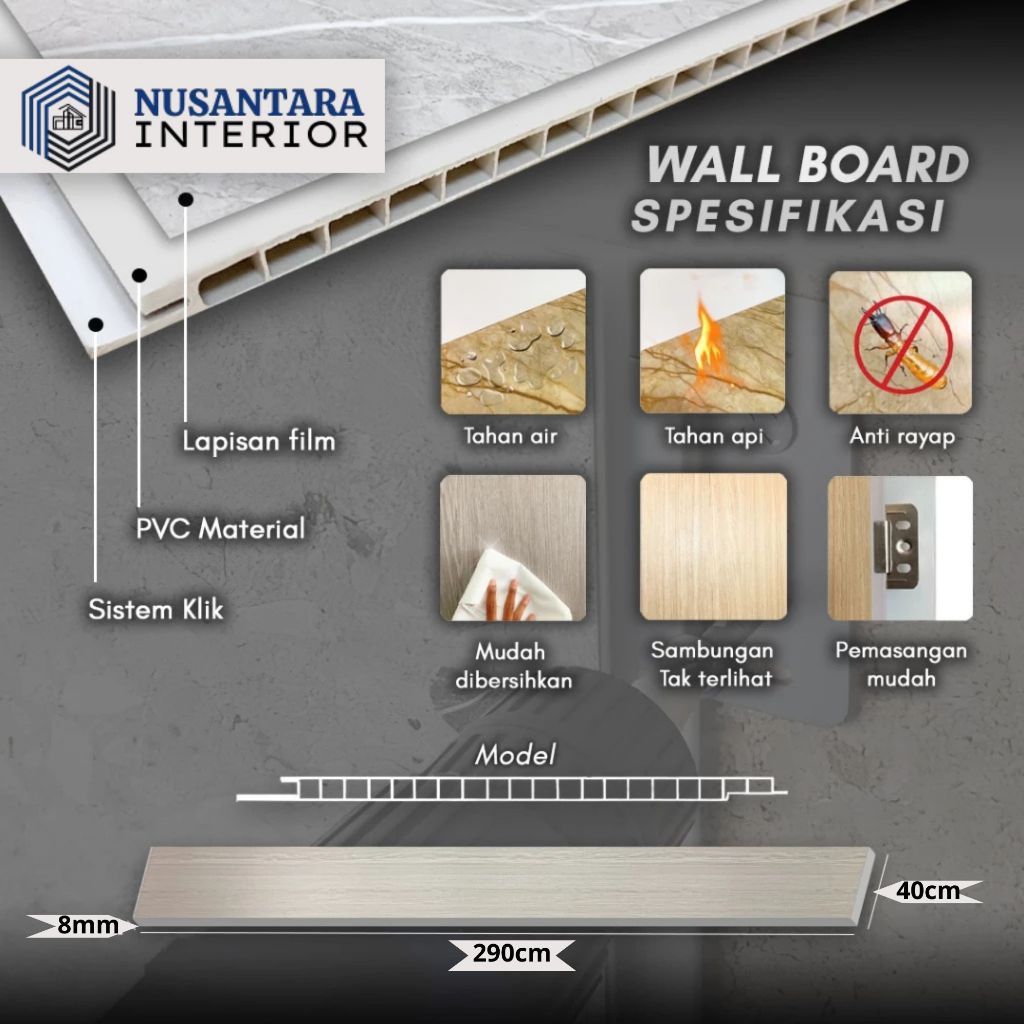 Jual Wallboard PVC Papan Panel Dinding wallboard 2.9x0.4 M Wpc ...