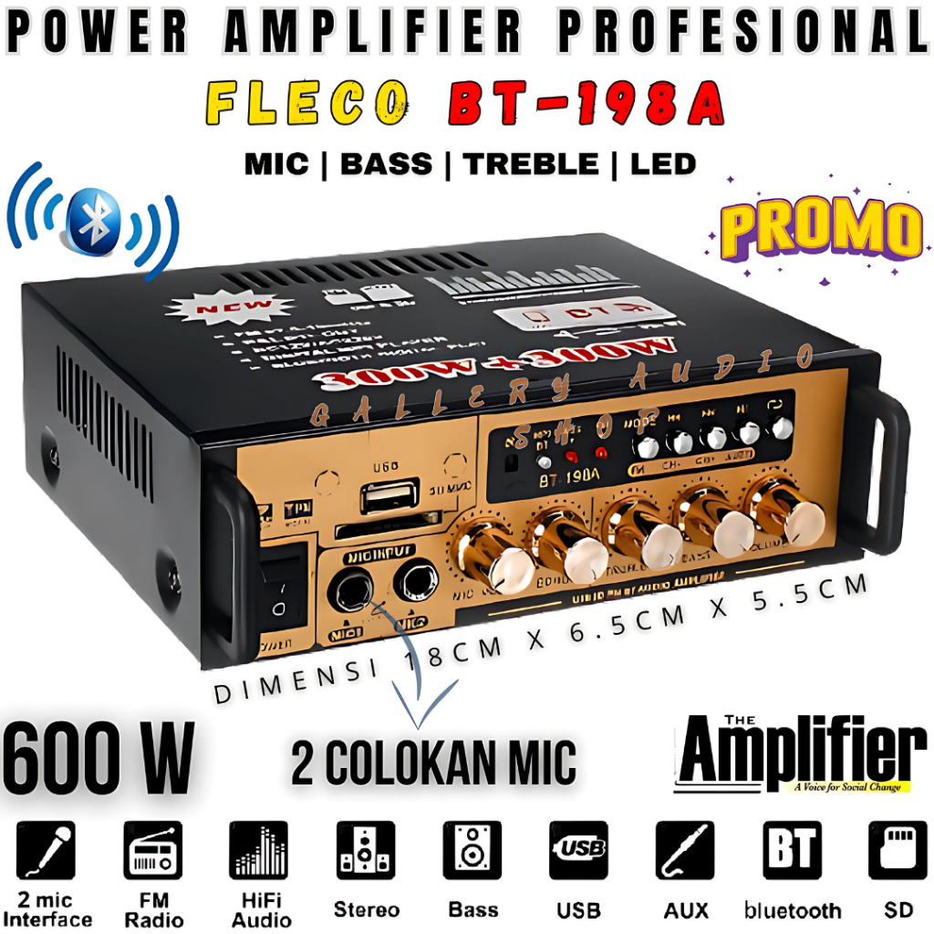 Jual Power Amplifier Stereo Bluetooth FLECO BT-198A 600W | Amplifier ...