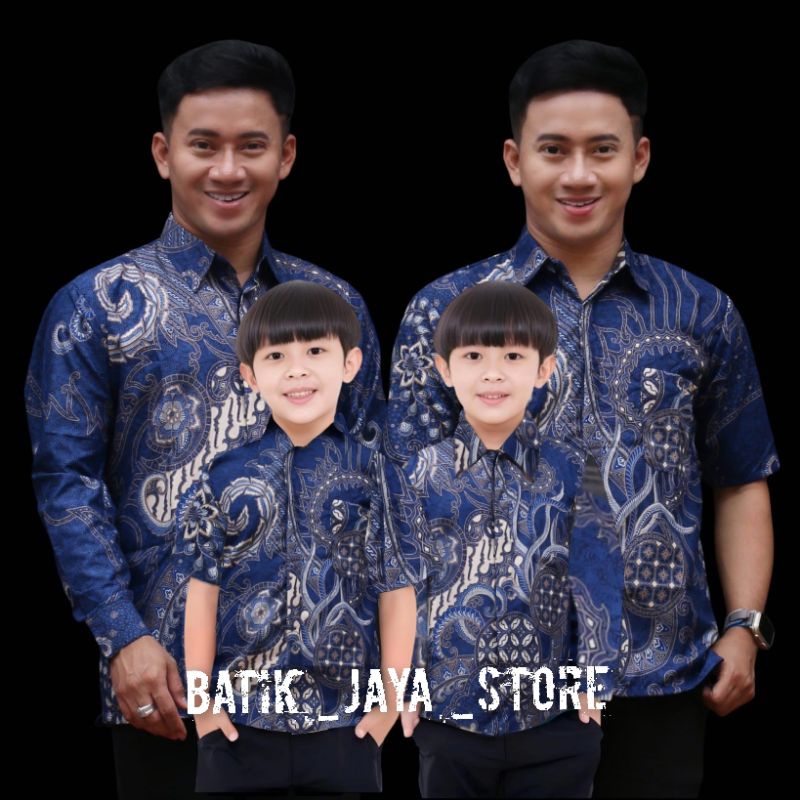 Jual TERBARU Couple sweet | Batik Kawung Biru | couple batik ayah dan ...