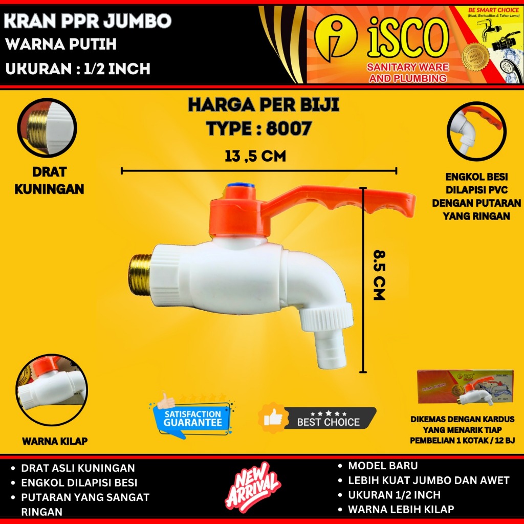 Jual Kran Jumbo PVC 1/2 Keran Air Tembok Drat Kuningan Engkol New ISCO 8007 | Shopee Indonesia