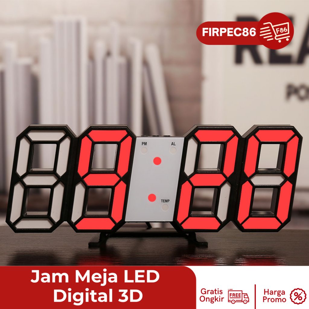 Jual Jam Meja LED 3D / Jam Dinding Digital LED 3D Bentuk Angka Modern ...
