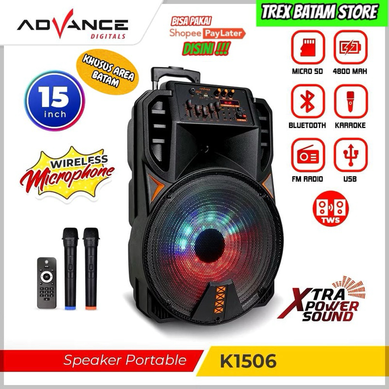 Jual SPEAKER BLUETOOTH PORTABLE ADVANCE K1506 KARAOKE FREE 2 MIC ...