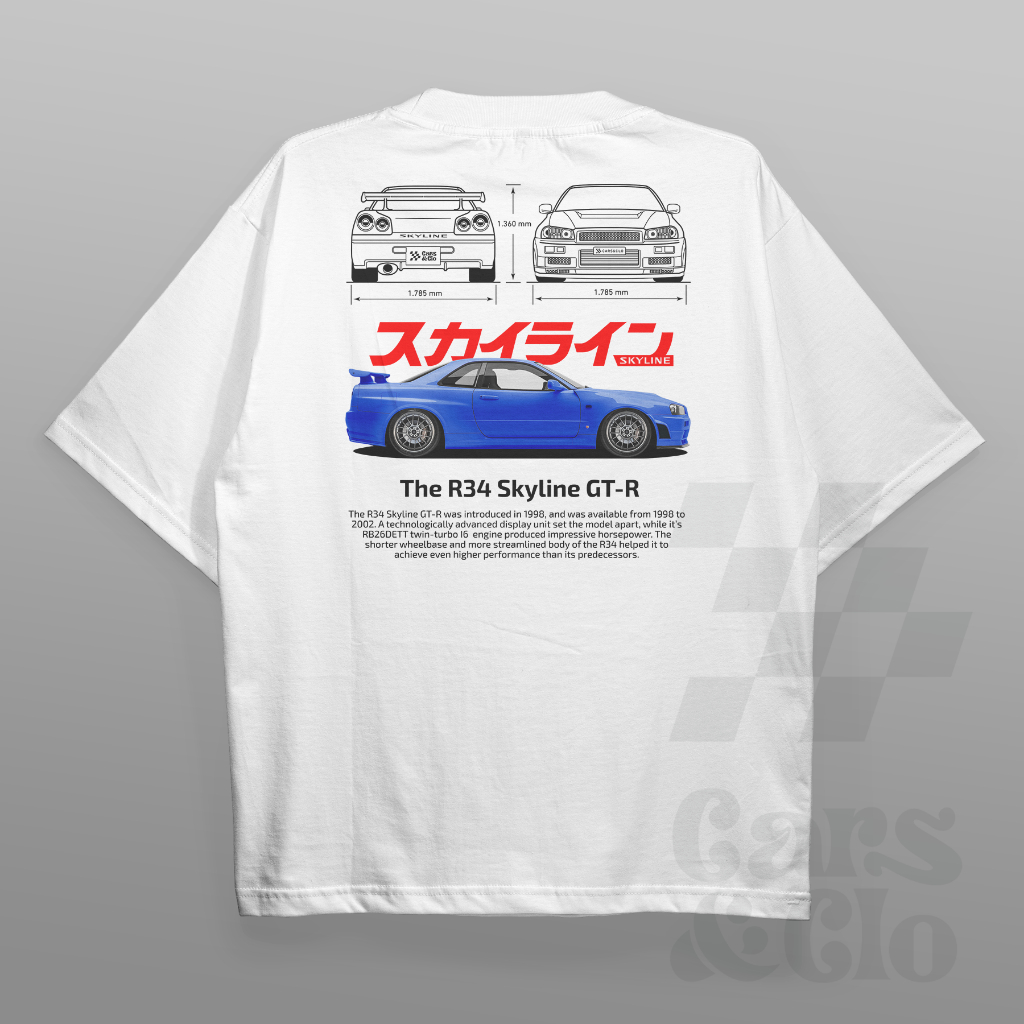 Jual Cars and Clo - Oversized - Nissan Skyline GT R34 Blueprint T-Shirt ...