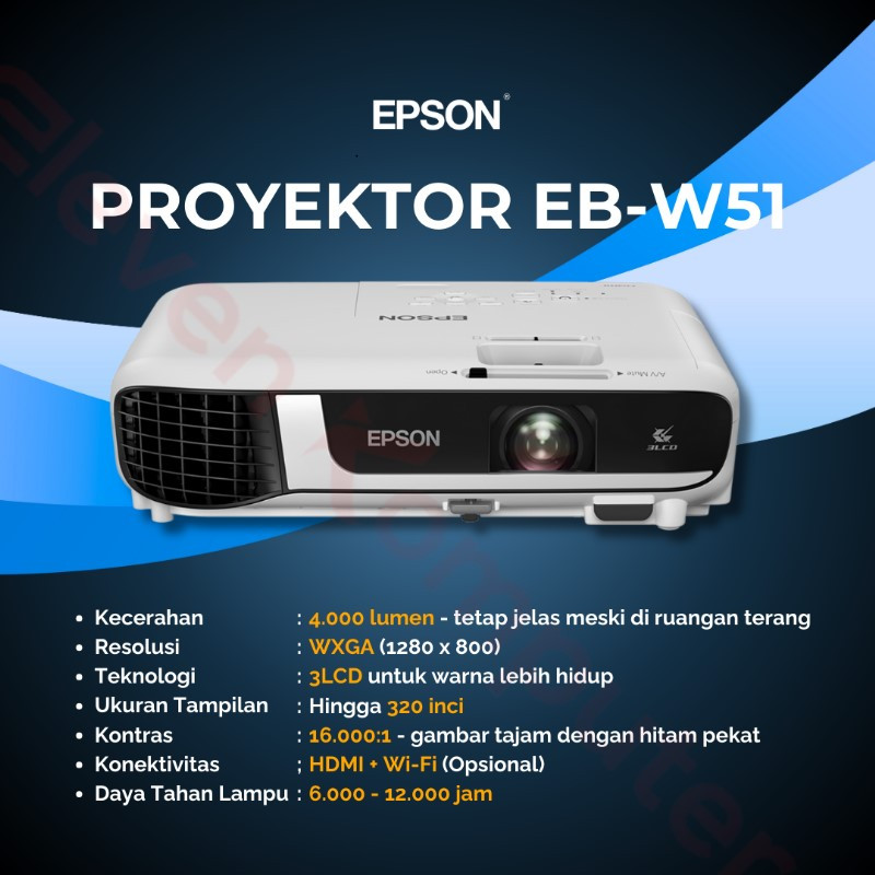 Jual Projector Epson EB-W51 WXGA ( 1280 x 800 ) 4000 Lumens | Shopee Indonesia