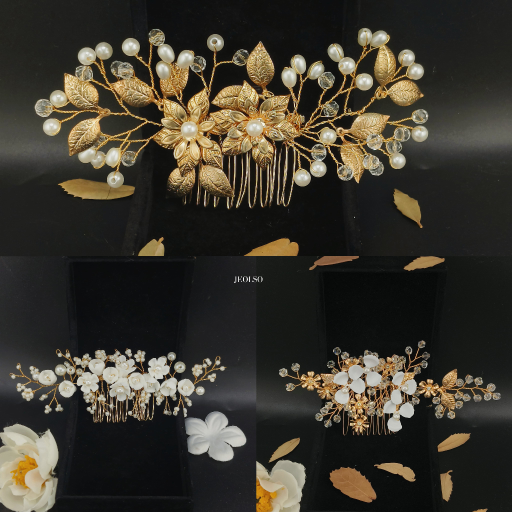 Jual Headpiece sirkam flower dengan mutiara 3 variasi warna gold ...