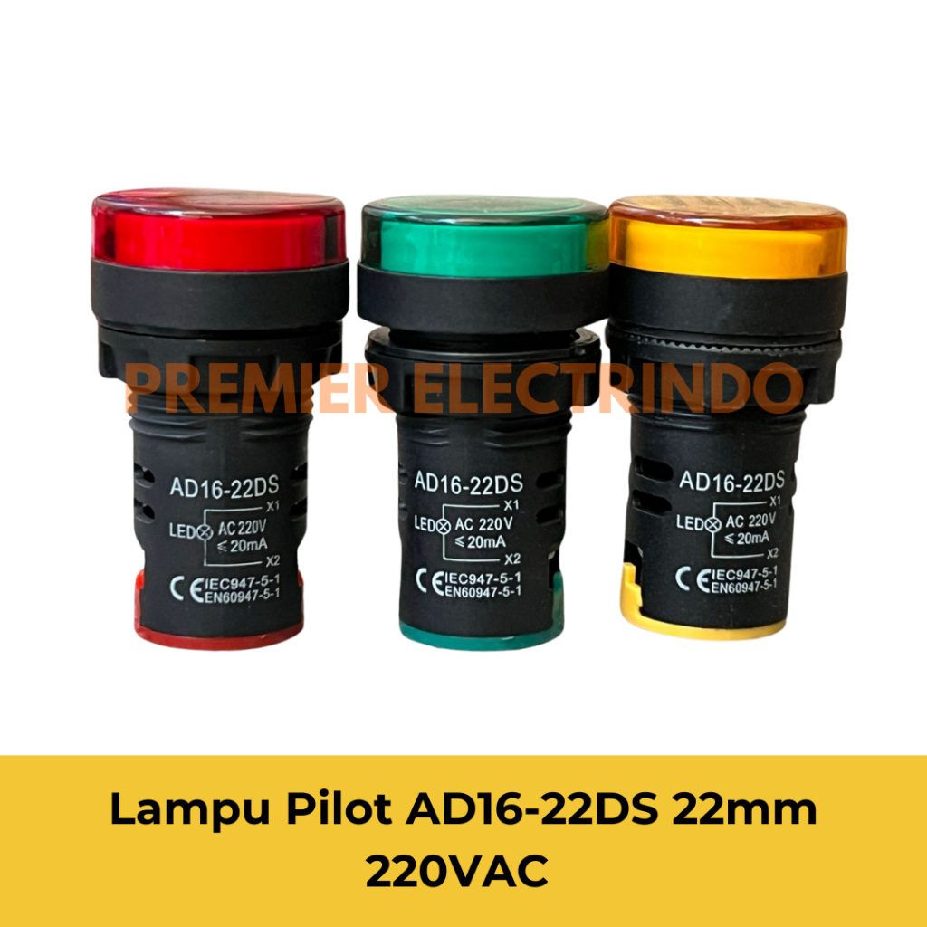 Jual Lampu Pilot AD16-22DS 22mm 220VAC ( Merah / Kuning / Hijau ...