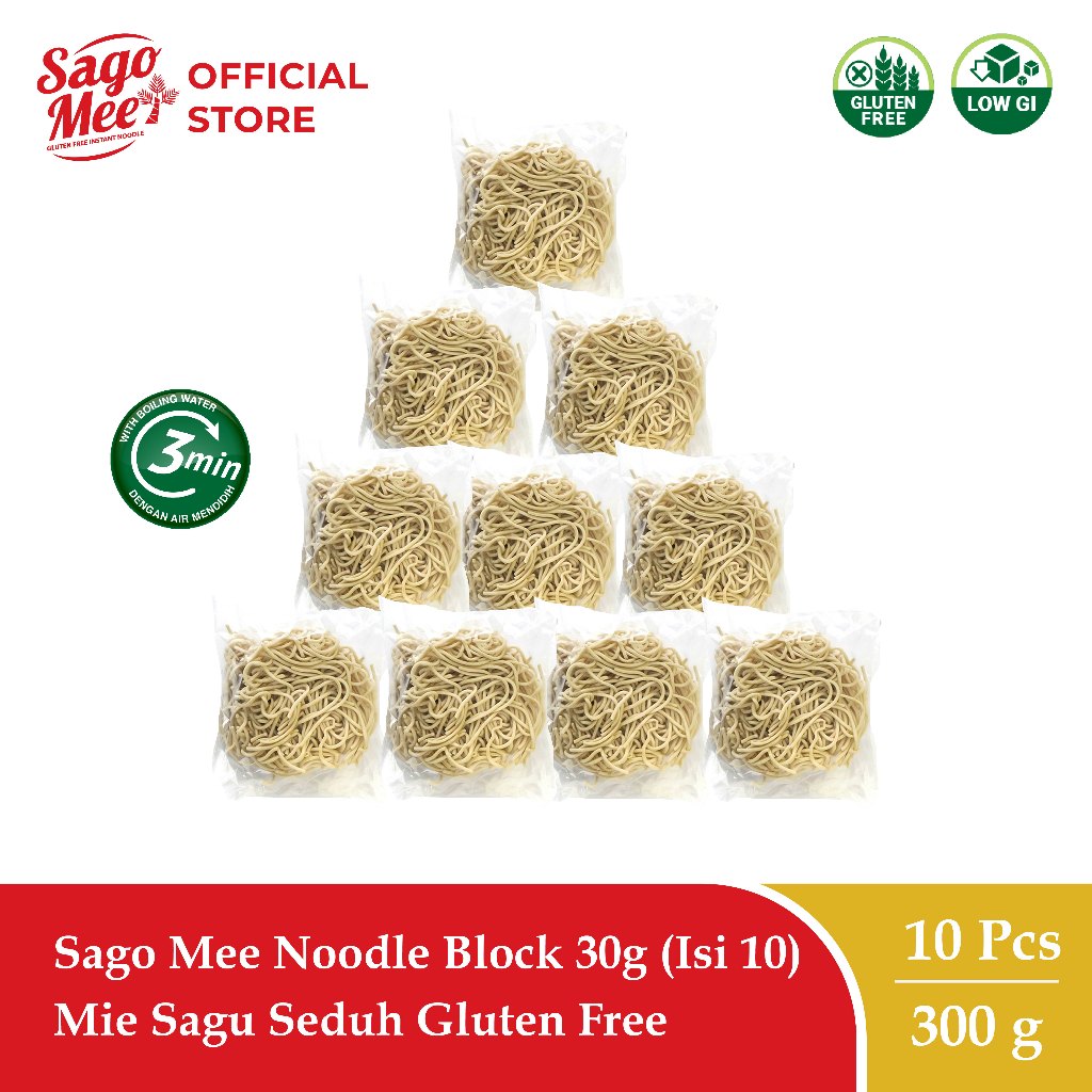Jual Sago Mee Gluten Free Mie Instan Noodle Block 30g (Isi 10) Mie Sagu ...