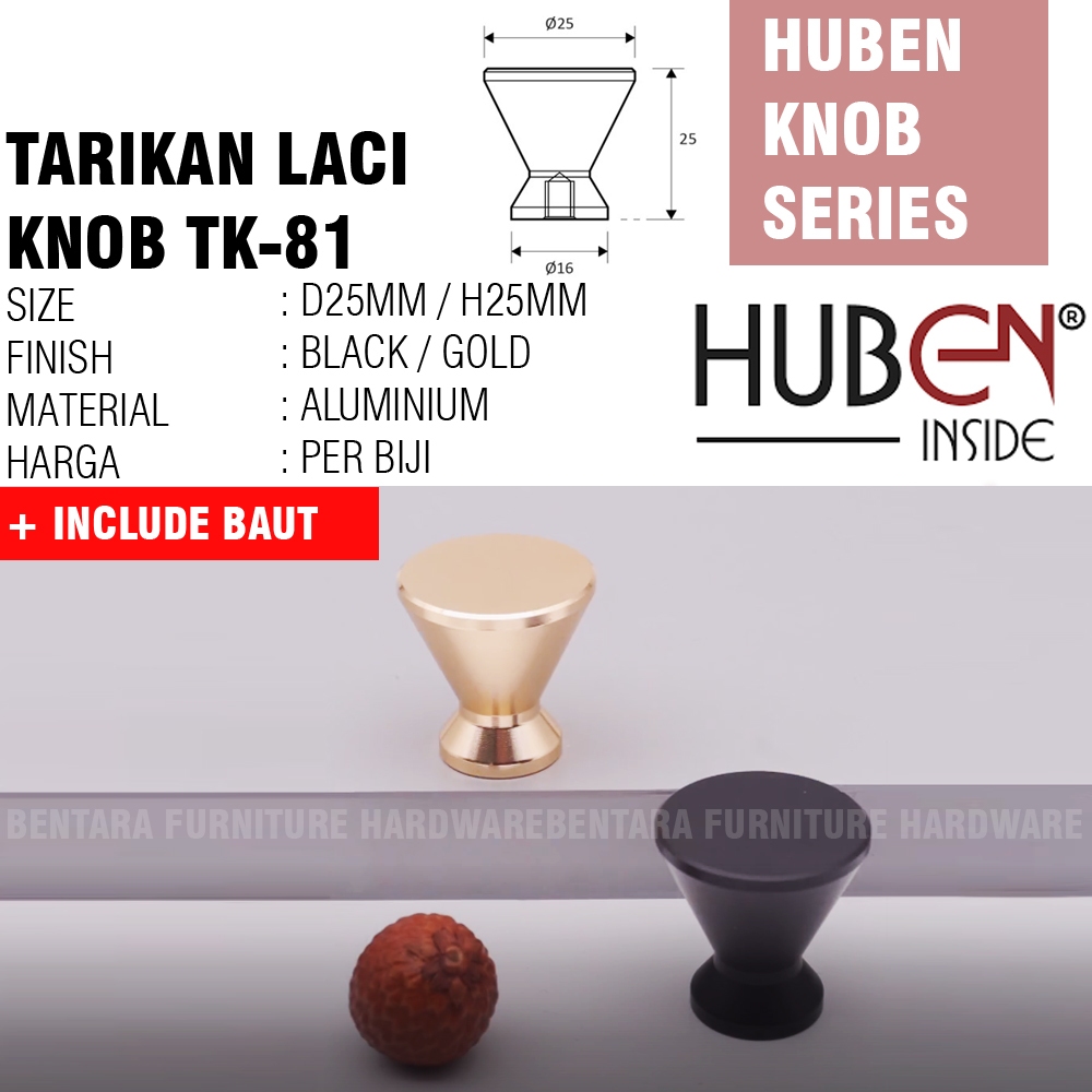 Jual HUBEN TK-81 TARIKAN KNOB ALUMINIUM BLACK GOLD HITAM EMAS LACI MEJA ...