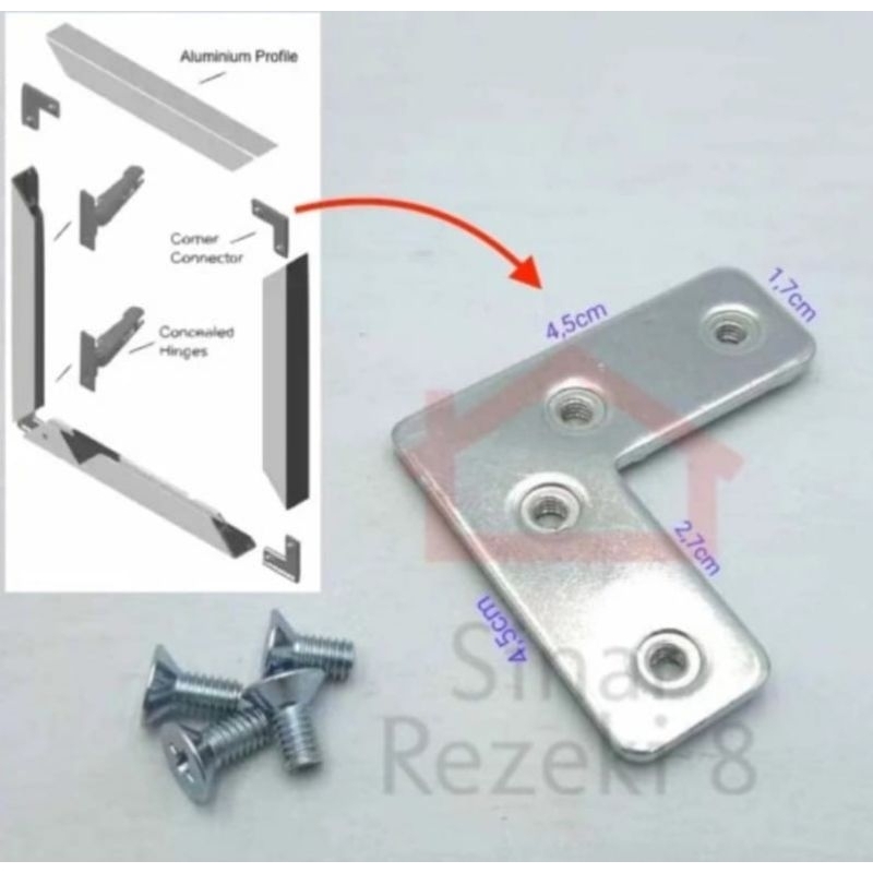 Jual siku frame kecil alumunium+skrup profile connector | Shopee Indonesia