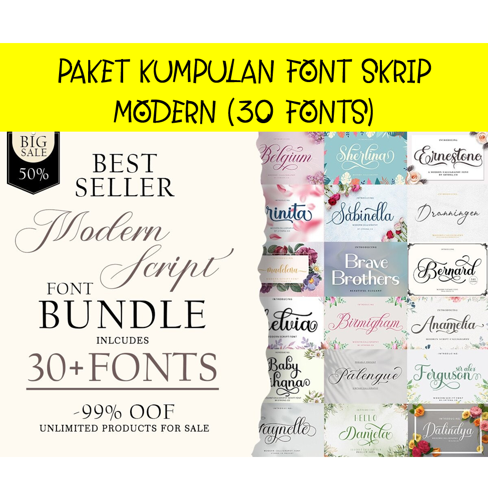 Jual Paket Kumpulan Font Skrip Modern (30 fonts) | Shopee Indonesia