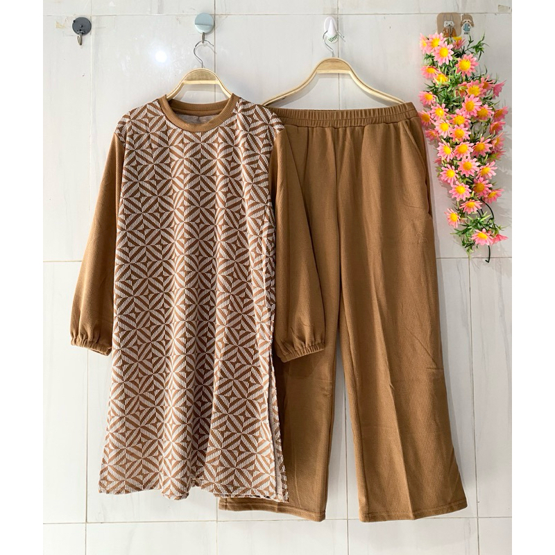 Jual setcel kaos knit aster oversize setcel wanita setelan celana ...
