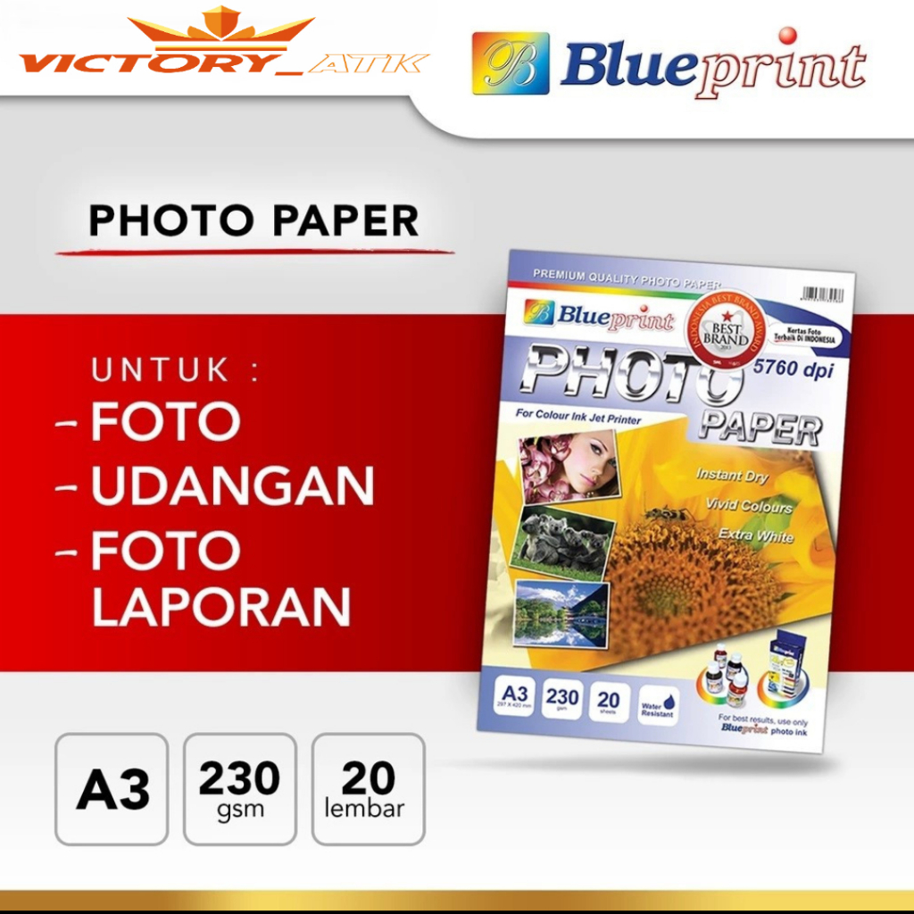 Jual Kertas Foto Glossy , Glossy Photo Paper BLUEPRINT A3 230 gsm ...