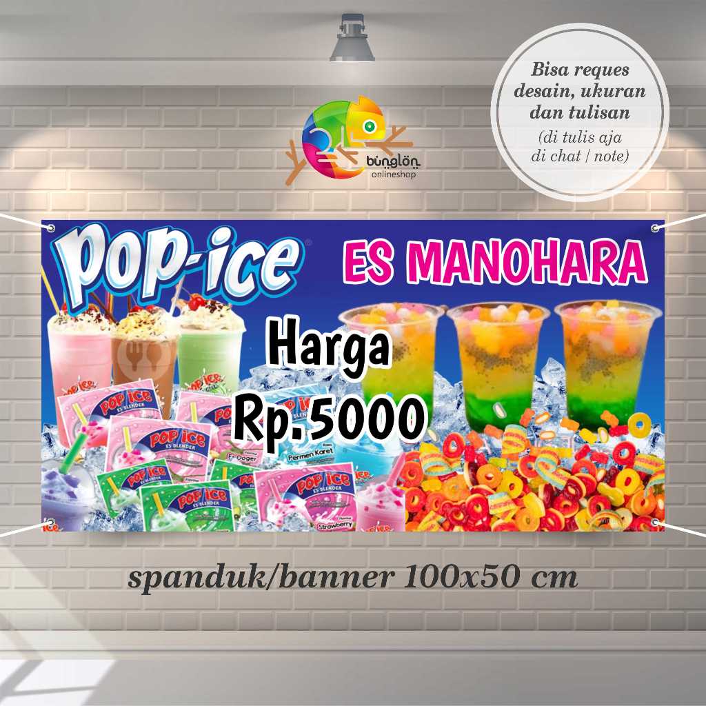 Jual Cetak Spanduk Banner Pop Ice Dan Es Manohara | Shopee Indonesia