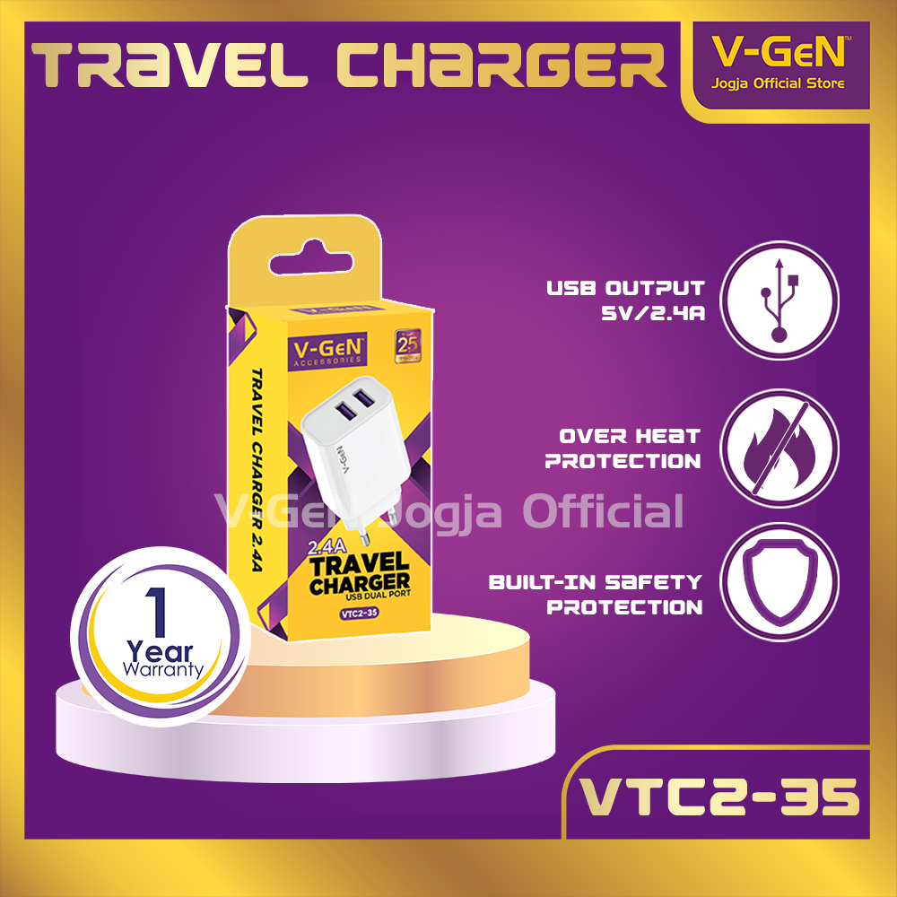 Jual Travel Charger V-GeN VTC2-35 2.4A 12W Dual Port Auto ID | Shopee ...