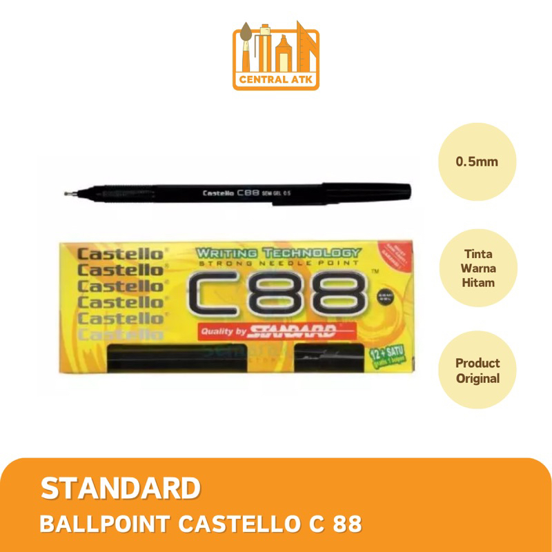 Jual BOLPEN / BALLPOINT / BULPEN STANDARD CASTELLO C88 HITAM (1 PACK) | Shopee Indonesia