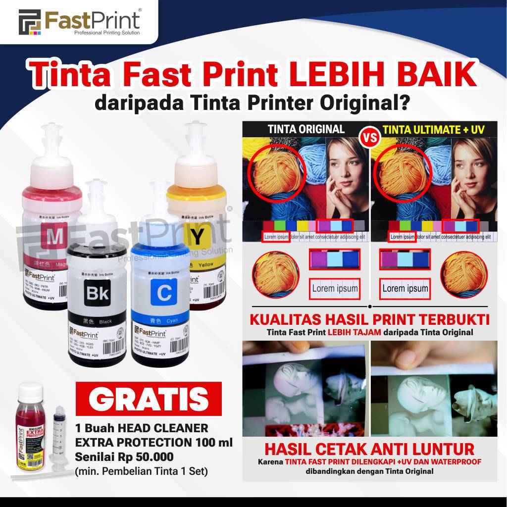 Jual Fast Print Tinta Photo Ultimate UV 70ML Epson L100, L200,L210 ...