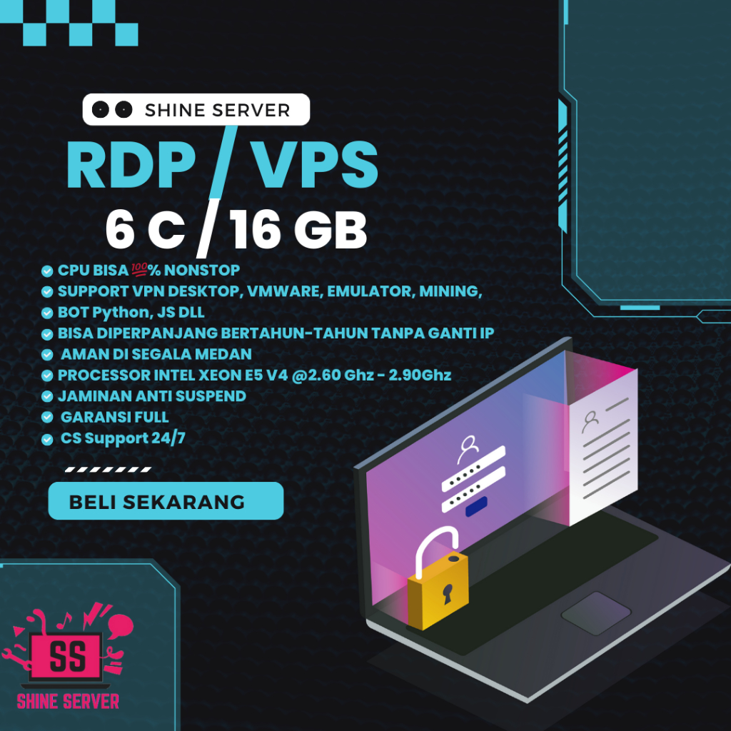 Jual RDP VPS Murah 6 CORE RAM 16 GB Mingguan Bulanan Full Admin Anti Suspend Perpanjang ...