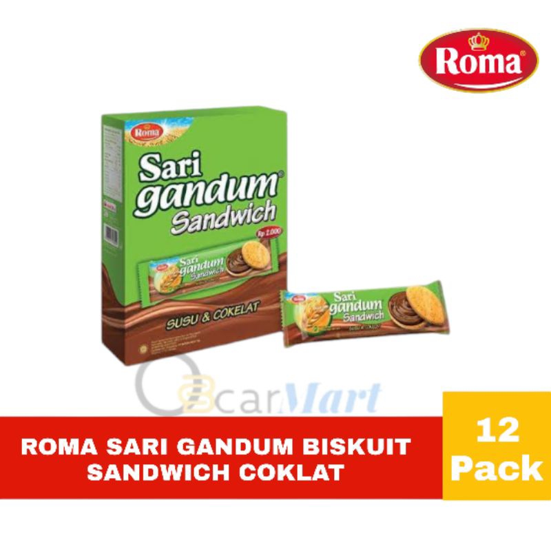 Jual ROMA SARI GANDUM COKLAT 1 Dus isi 12 pack Biskuit Sandwich ...