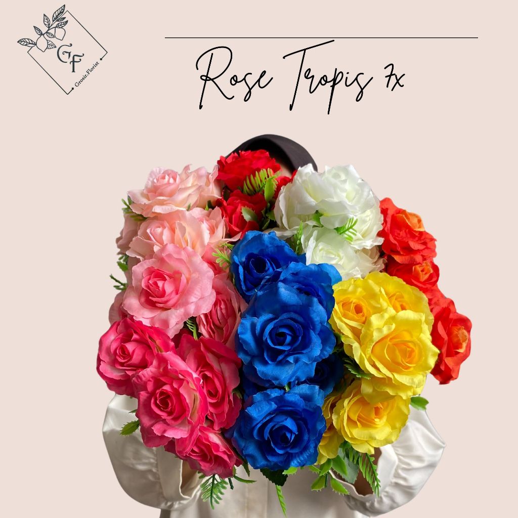 Jual BUNGA BUKET MAWAR TROPIS 7 KEPALA ARTIFICIAL FLOWERS ROSE MAWAR ...
