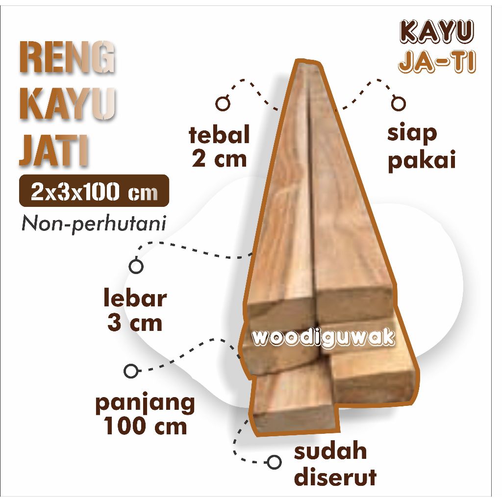 Jual Reng Kayu Jati Jawa Allgrade Ukuran 2x3x100 cm Halus Serut Siap ...